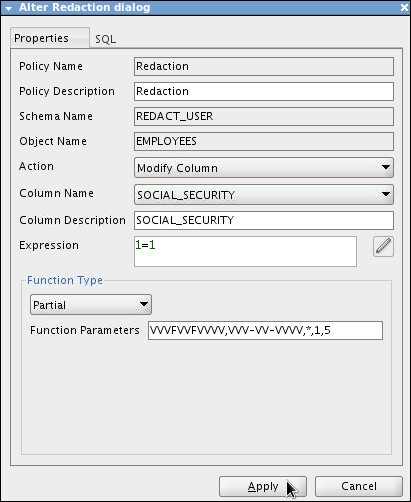 Managing Database Redaction Using Oracle SQL Developer