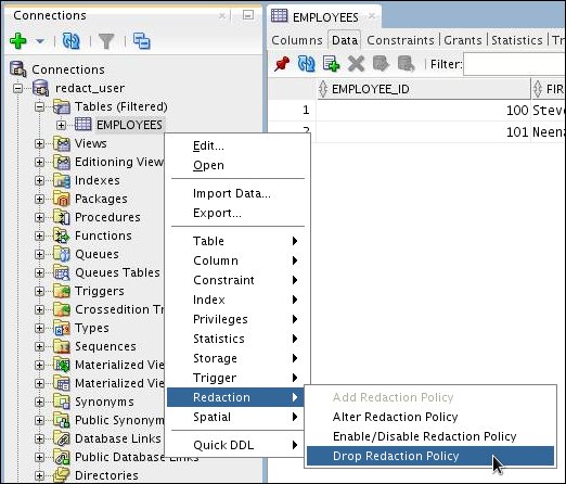 Managing Database Redaction Using Oracle SQL Developer