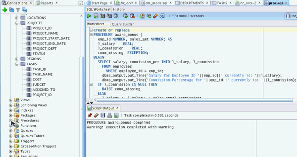 Testing and Debugging Procedures using SQL Developer