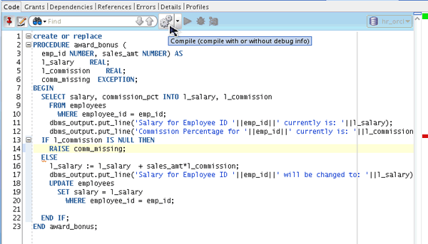 Testing and Debugging Procedures using SQL Developer