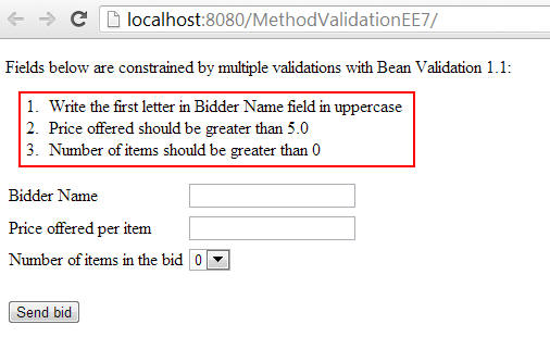 Java EE 7: Validating a Method with Bean Validation 1.1