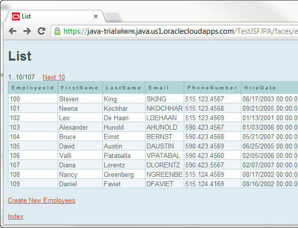 Creating and Deploying JSF/JPA Applications to Oracle Cloud