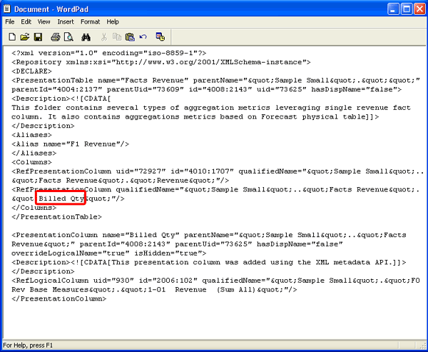 Using the Oracle Business Intelligence Server Metadata XML API
