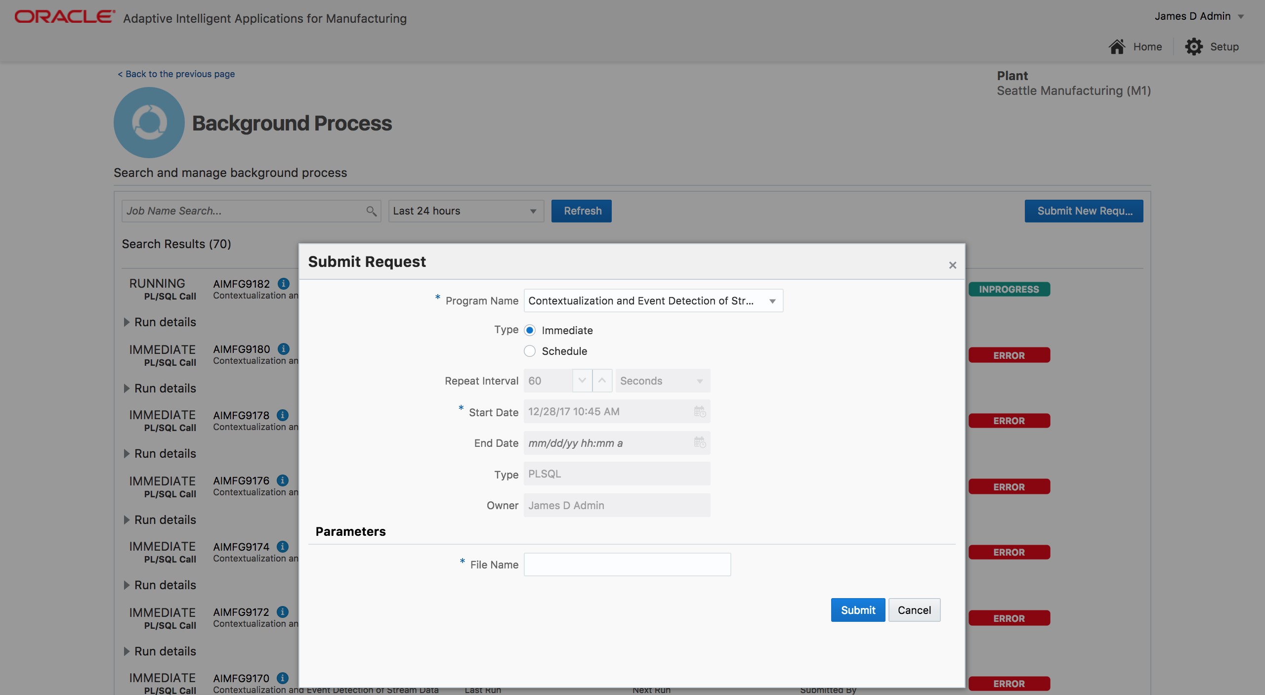 Oracle Adaptive Intelligent Apps for Manufacturing Release 18.2