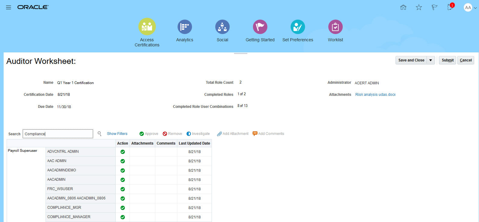 Oracle Risk Management Cloud R13 (updates 18A - 18C)