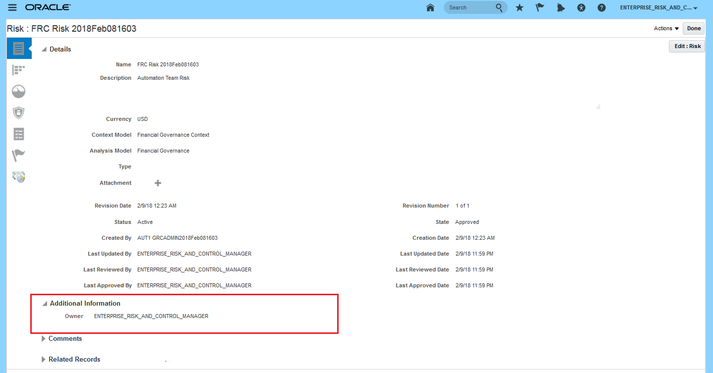 Oracle Risk Management Cloud R13 (updates 18A - 18C)