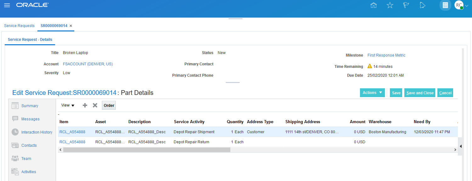 Oracle Service Logistics Cloud 20B What's New