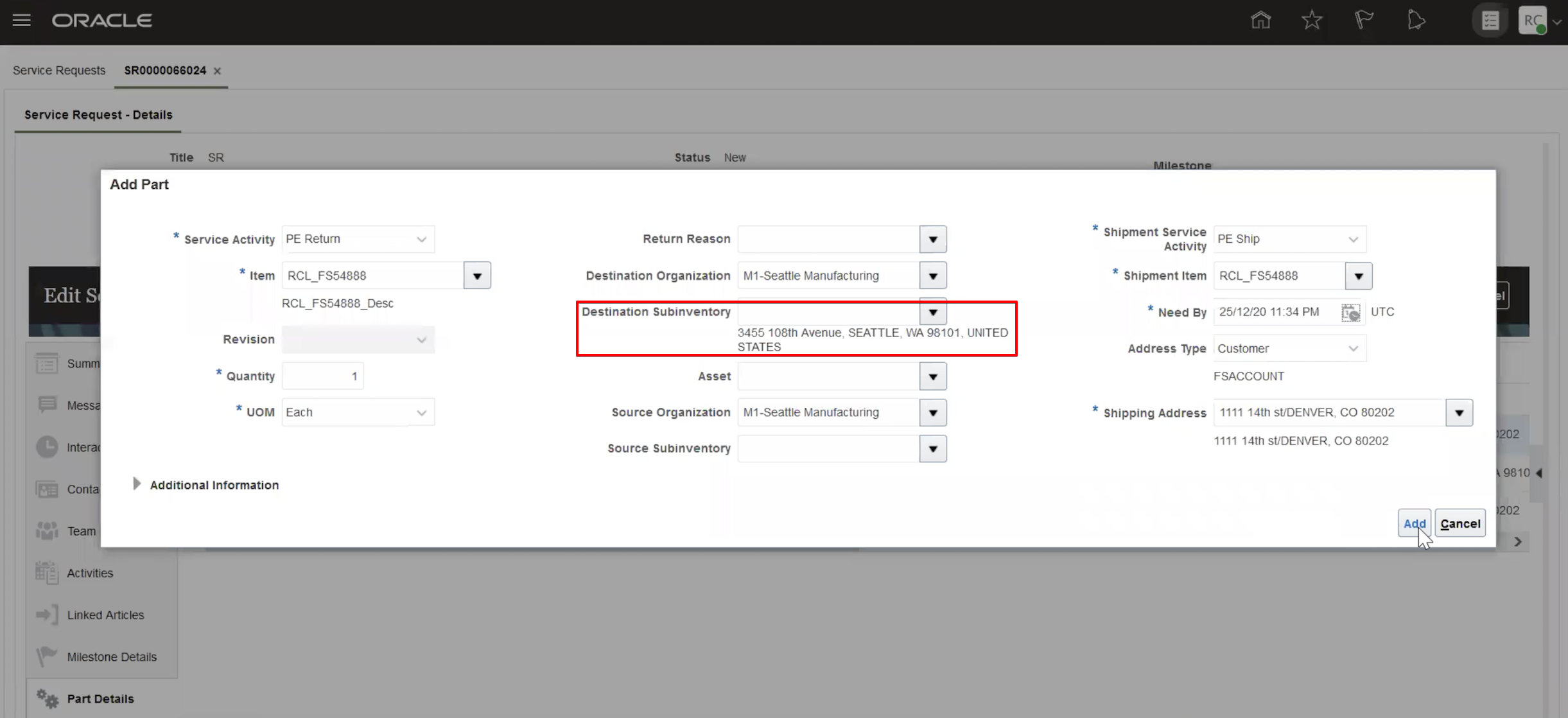 Oracle Service Logistics Cloud 21B What's New